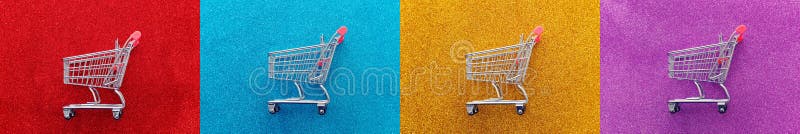 Banner of Shopping Carts Over Colorful Background Stock Photo - Image ...