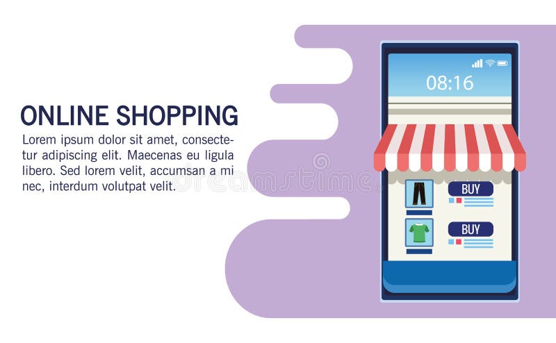 Banner Shopping Online with Smartphone and Store Front Stock Vector ...
