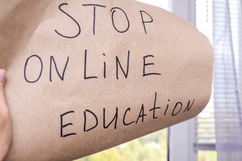 Banner with a Sign Stop Online Education, Struggle Against Distance ...