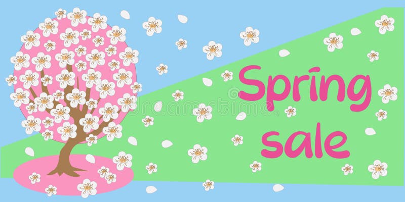 Banner Spring Sale Blooming Apple Tree Stock Vector - Illustration of ...