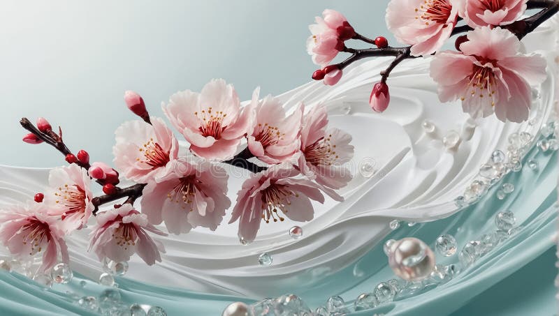 Banner with Stunning Cherry Blossom Flowers Stock Illustration ...