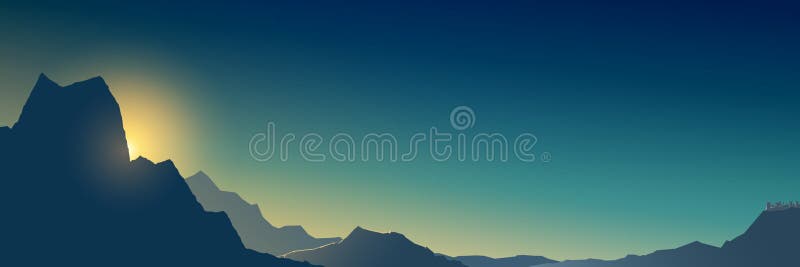Banner at Sunrise in the Mountains Stock Vector - Illustration of ...