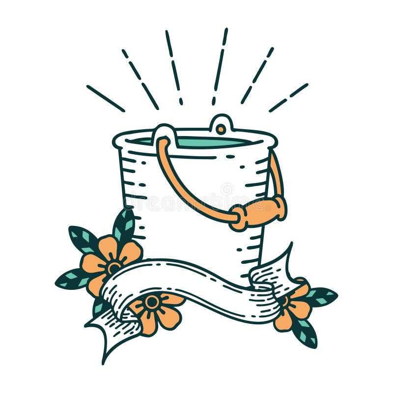 Banner with Tattoo Style Bucket of Water Stock Vector - Illustration of ...