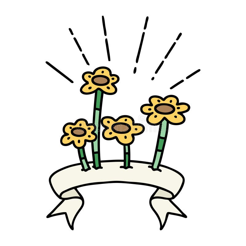 Banner with Tattoo Style Flowers Growing Stock Vector - Illustration of ...