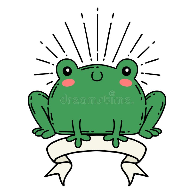 Banner with Tattoo Style Happy Frog Stock Vector - Illustration of ...