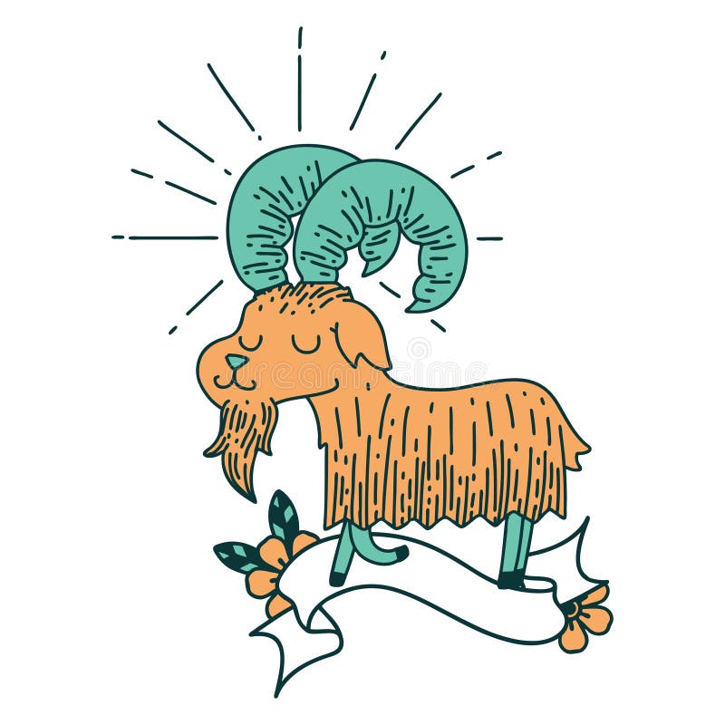Banner with Tattoo Style Happy Goat Stock Vector - Illustration of icon ...