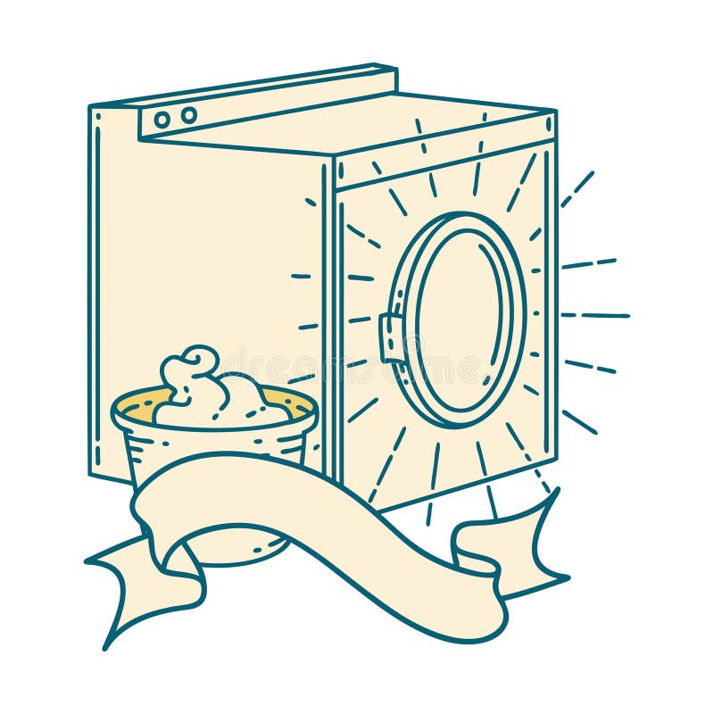 Banner with Tattoo Style Washing Machine Stock Vector - Illustration of ...