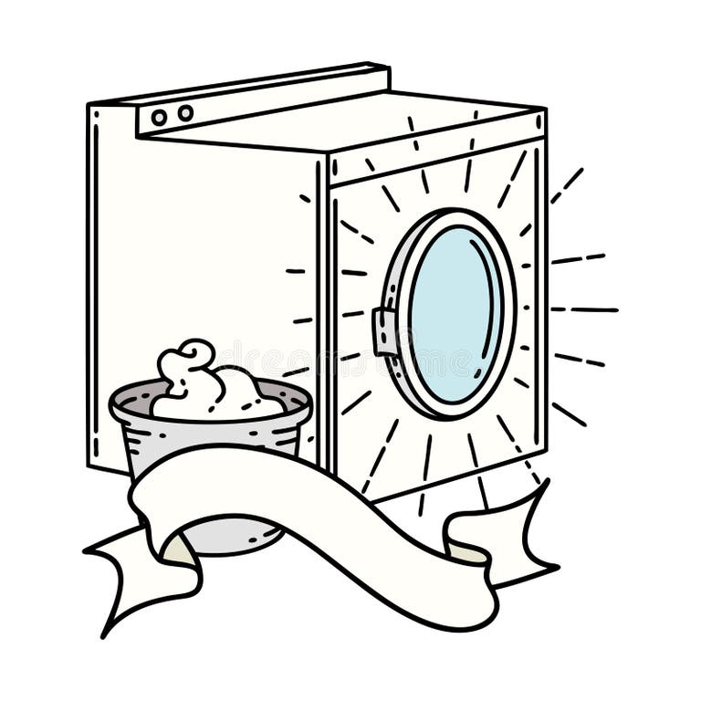 Banner with Tattoo Style Washing Machine Stock Vector - Illustration of ...
