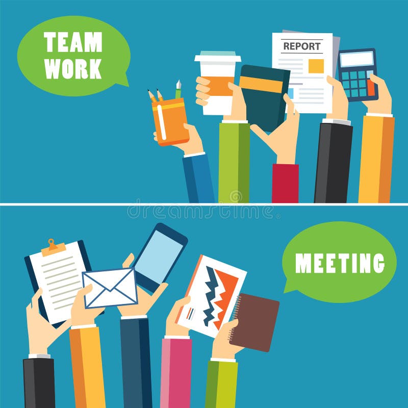 Banner Teamwork and Meeting Concept Flat Design Stock Vector ...