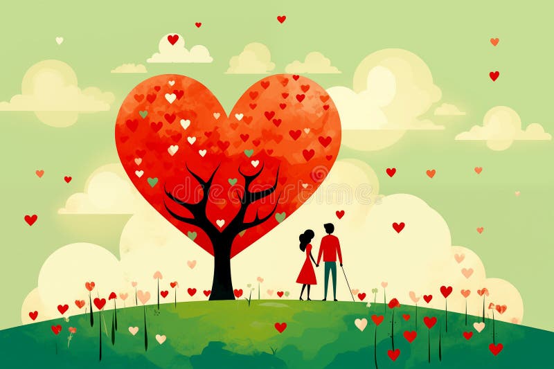 5000X3333 Pixel, 300 DPI, Valentine Day, Cute Tree Couple Love, Heart ...