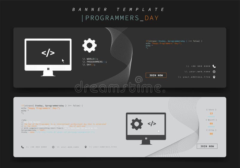Banner Template Design with Computer Monitor and Gear in Gray ...