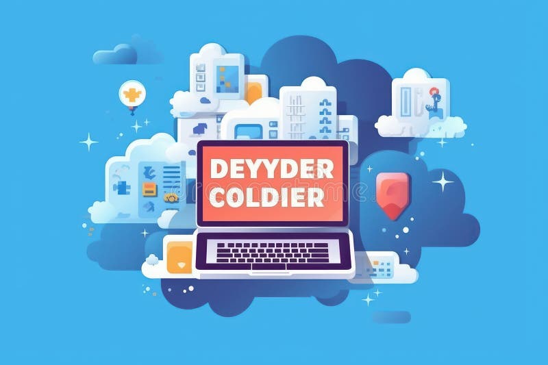 Banner Template with Developer Icon, Laptop. Beautiful Illustration ...