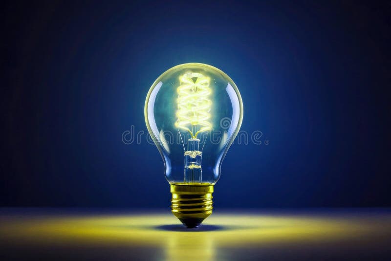 Banner Template, Glowing Light Bulb on Dark Blue Background, Neon Light ...