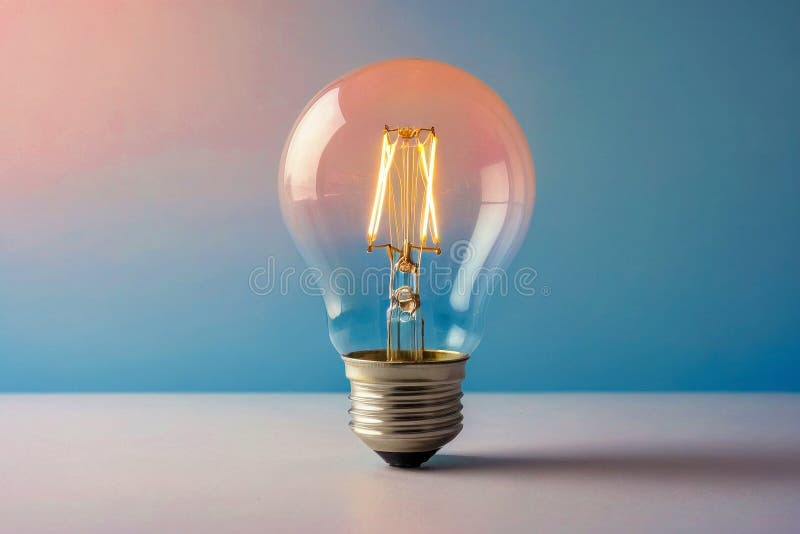 Banner Template, Glowing Light Bulb Lies on Blue and Pink Pastel ...