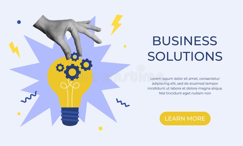 Banner Template with Hand Holding Gear, Bulb Lamp. Creative Thinking ...