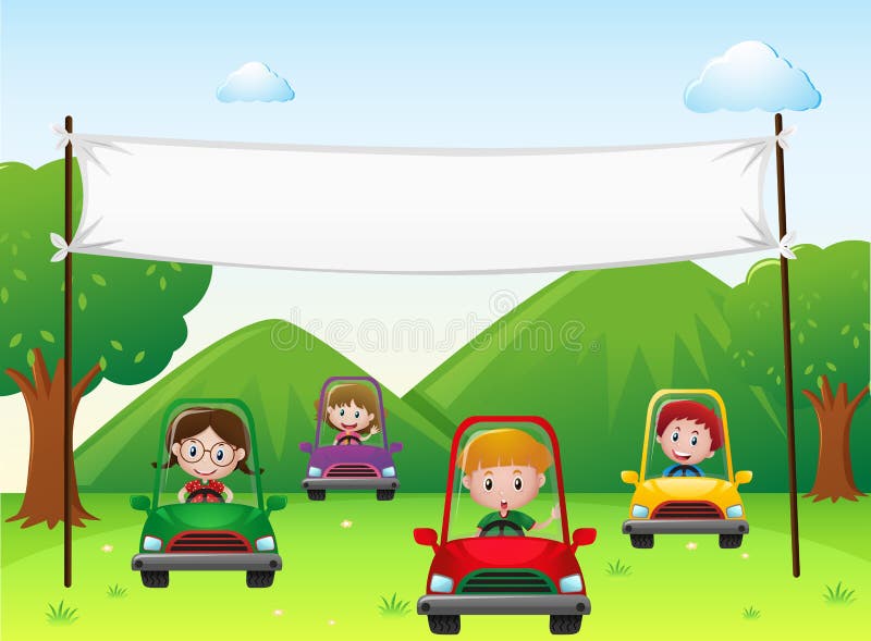Banner Template with Kids in Cars Stock Vector - Illustration of banner ...