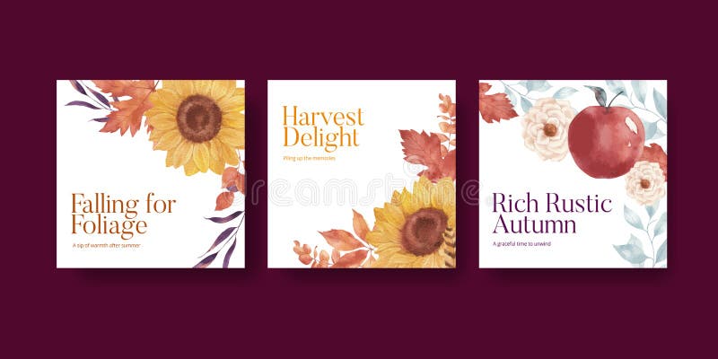 Banner Template with Rustic Fall Foliage Concept,watercolor Style Stock ...