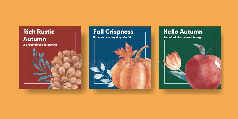 Banner Template with Rustic Fall Foliage Concept,watercolor Style Stock ...