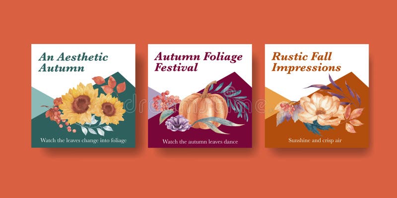 Banner Template with Rustic Fall Foliage Concept,watercolor Style Stock ...