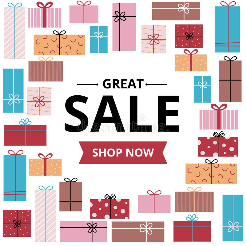 Banner Template with Simple Gift Boxes Stock Vector - Illustration of ...