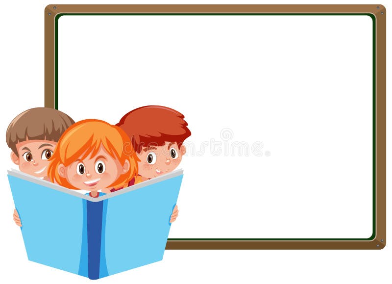 Banner Template with Three Kids Reading Big Book Stock Vector ...