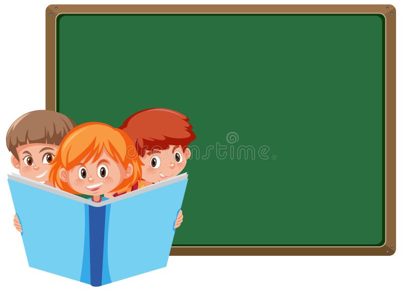 Banner Template with Three Kids Reading Big Book Stock Illustration ...