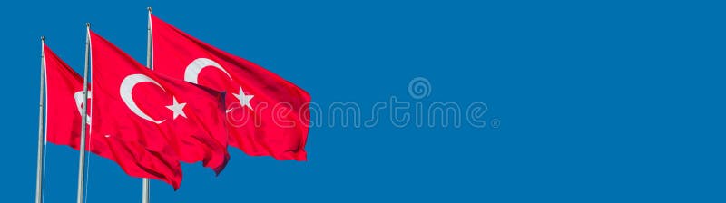 Banner with Three Red Turkish National Flags with White Crescent Moon ...