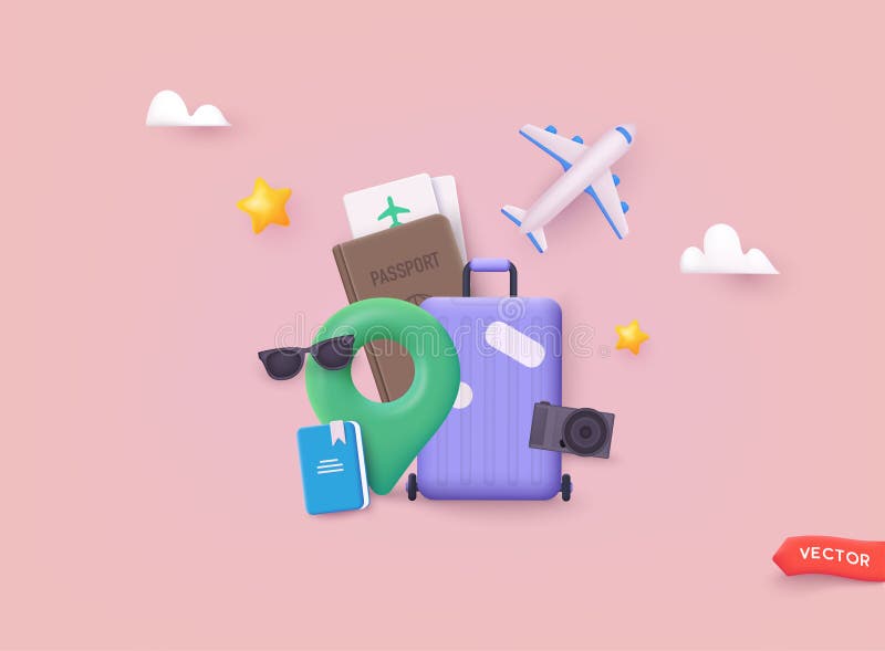 Banner with Traveling and Tourism Elements. Colorful Touristic Objects ...