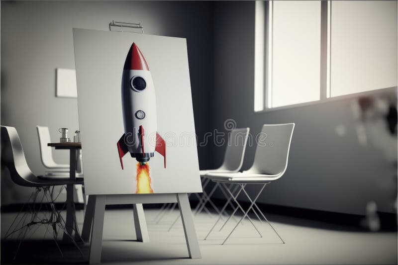 Banner on Tripod with Rocket in Office, Generative AI Stock ...