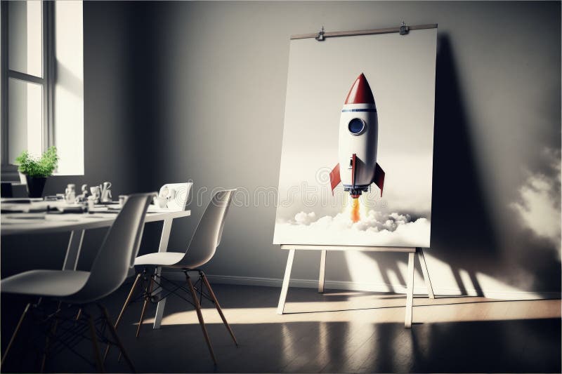 Banner on Tripod with Rocket in Office, Generative AI Stock ...