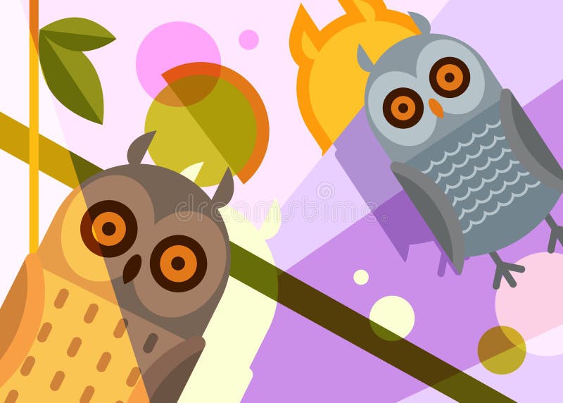 Banner with two owls. stock vector. Illustration of outdoor - 234060546