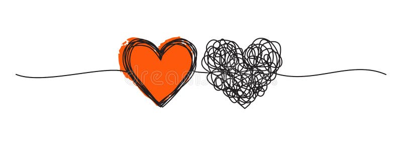 Banner with Two Tangled Scribble Hearts Hand Drawn Stock Vector ...