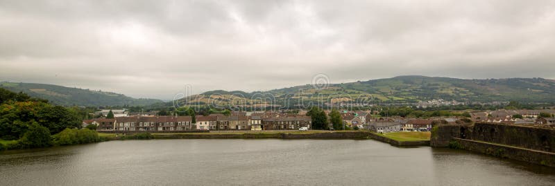 Banner View of a Small Town Across the River in Cloudy Weather Stock ...