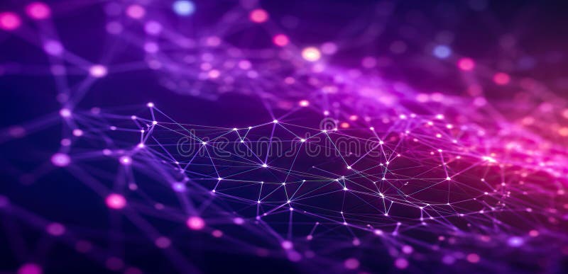 Banner with Violet-pink Abstract Background with a Network Grid and ...