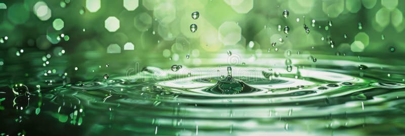 Banner Illustration with Water Drops Falling on Green Water Surface ...