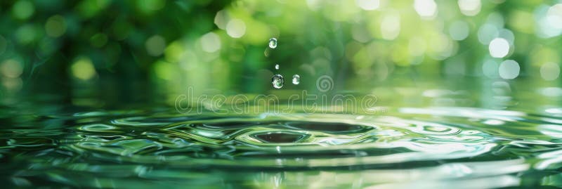 Banner Illustration with Water Drops Falling on Green Water Surface ...