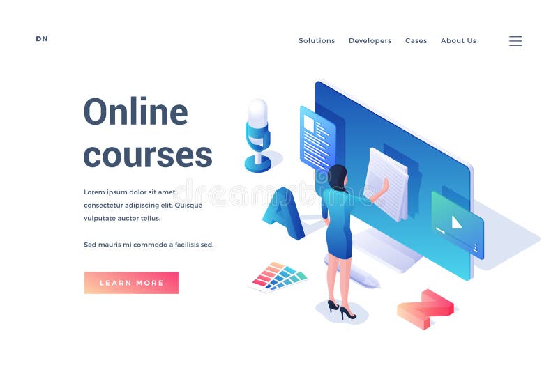 Banner of Website with Online Courses Offer Stock Vector - Illustration ...