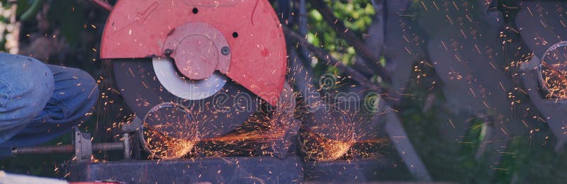 Banner Welding Machine Iron Metal Sparking. Hot Flame Welding Metal ...