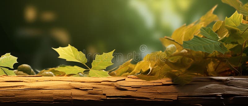 Banner Wide Image with Natural Elements of Wood and Greenery Stock ...