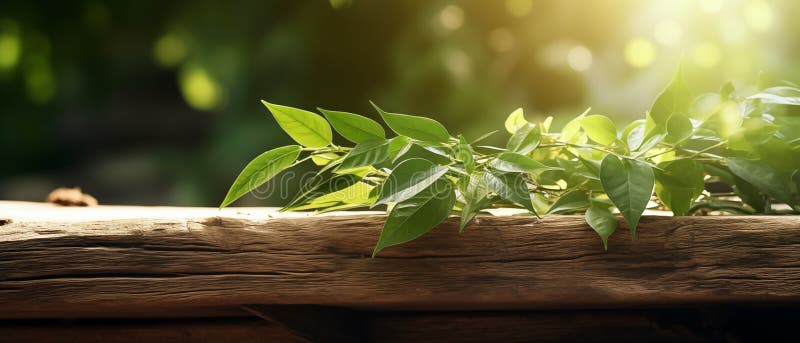 Banner Wide Image with Natural Elements of Wood and Greenery Stock ...