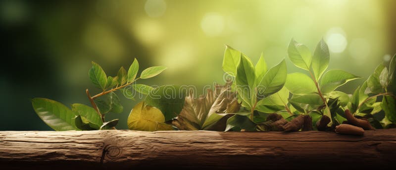 Banner Wide Image with Natural Elements of Wood and Greenery Stock ...