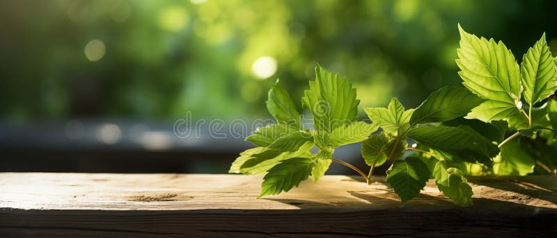 Banner Wide Image with Natural Elements of Wood and Greenery Stock ...