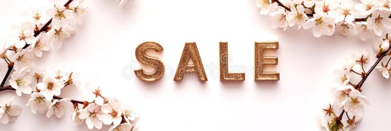 Banner with Word SALE on White Background with Blossom Cherry Stock ...