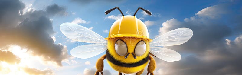 A Banner with a Worker Bee in a Yellow Construction Helmet in the Sky ...