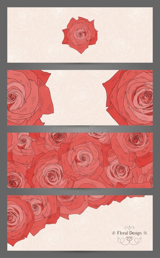 Banners with Beautiful Roses Stock Vector - Illustration of blooming ...