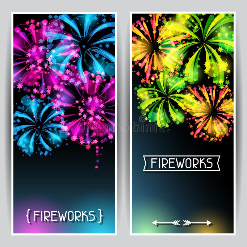 Banners with Bright Colorful Fireworks and Salute Stock Vector ...