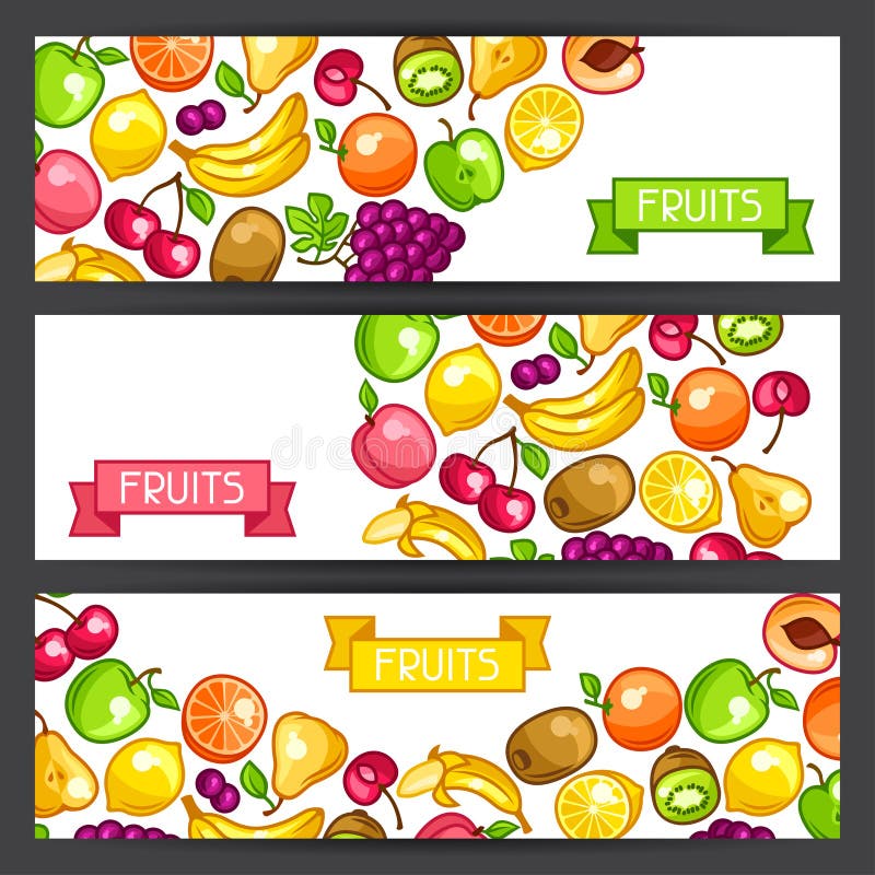 Banners Design with Stylized Fresh Ripe Fruits Stock Vector ...
