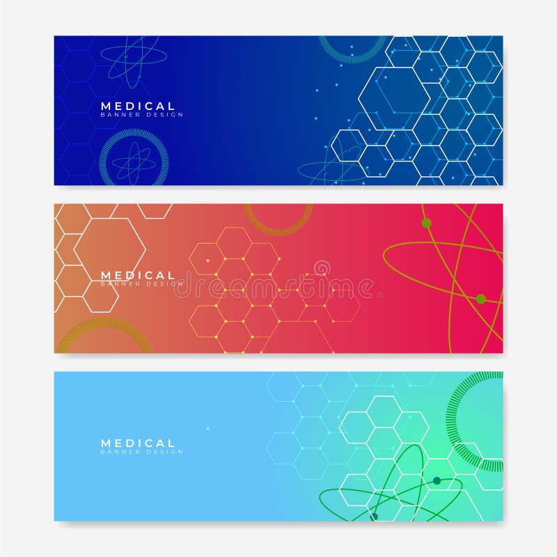 Banners Design Template and Headers for Site with Molecular Structures ...