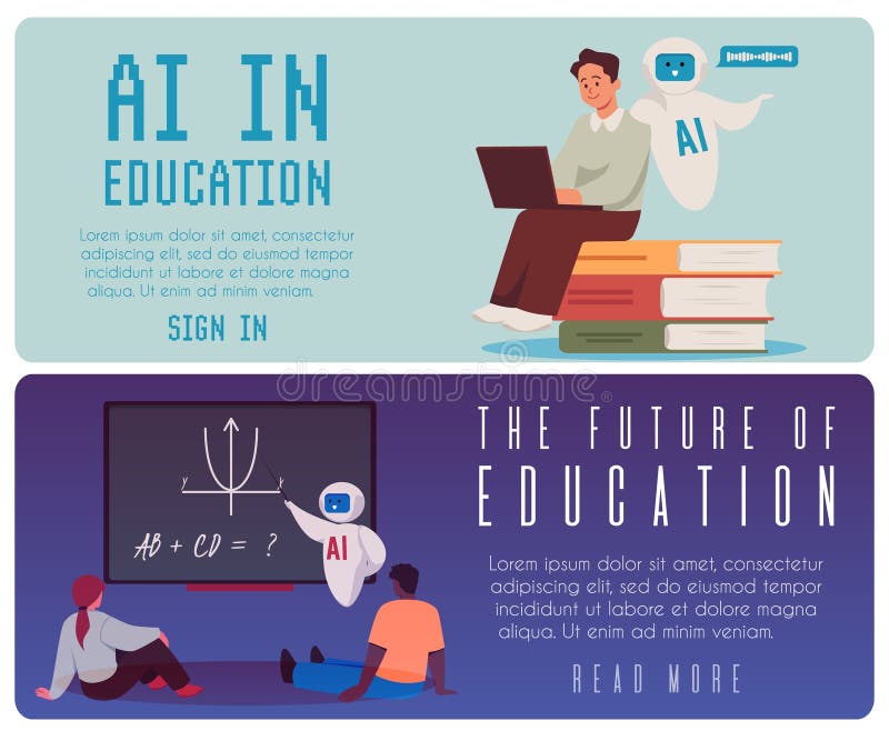 Artificial Intelligence in Digital Learning, Flat Banner Set. Stock ...
