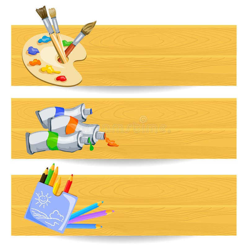 Banners with drawing tools stock vector. Illustration of bright - 44590754